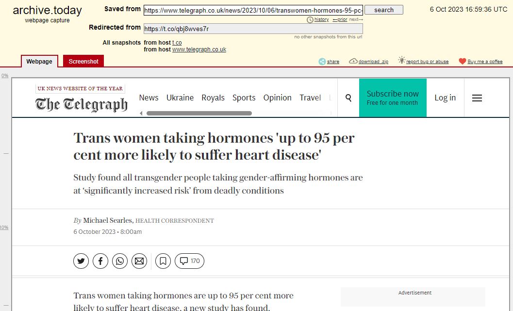 Telegraph: Trans women taking hormones 'up to 95 per cent more likely ...